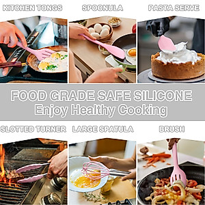 Umite Chef 22Pcs Silicone Cooking Utensils Set, Heat Resistant Silicone Kitchen Spatulas Set with Holder, Cooking Gadgets Tools Set for Nonstick Cookware, Dishwasher Safe(Pink)