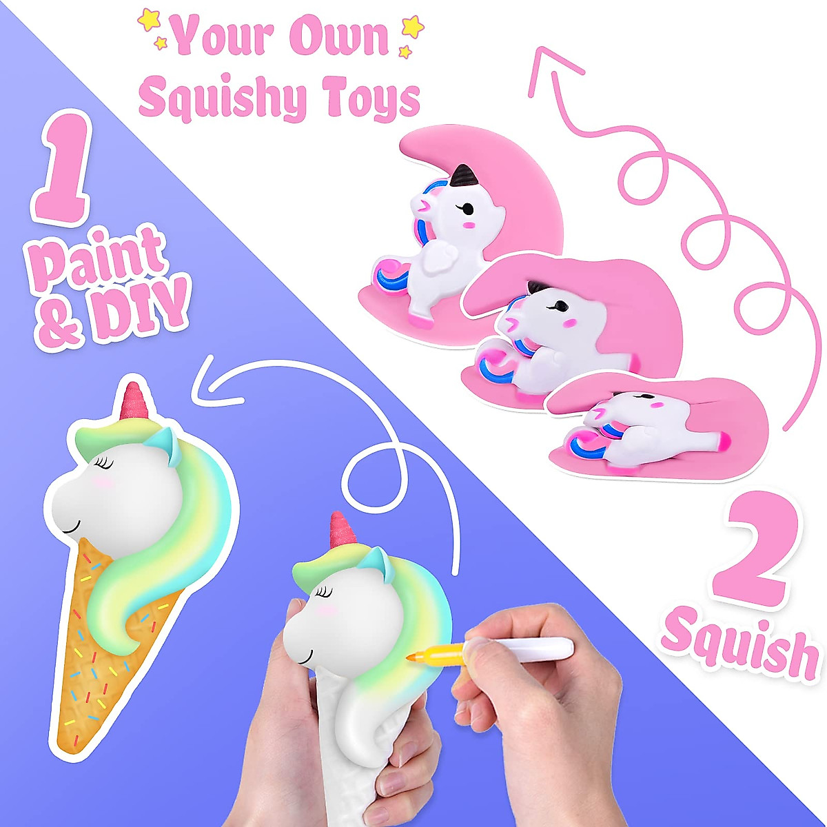 Unicorn Gifts Toys for Girls, Unicorn Arts and Crafts Painting Kit, 6 Slow-Rise Unicorns Squishies DIY Kit, Bergmoer Gifts for Girls Christmas Birthday Toys Gift for Kids Ages 4, 5, 6, 7, 8 Years Old