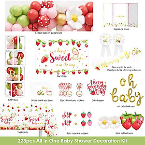 Strawberry Baby Shower Decorations Party Supplies, A Berry Sweet Baby Is On The Way Decor, It's a Girl Gender Reveal, Baby Shower Backdrop Balloon Arch Box Mom to Be Sash Tablecloths Cake Topper