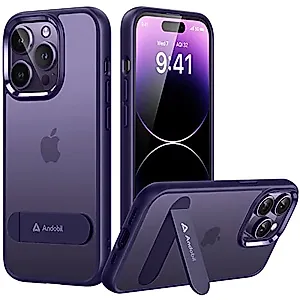 andobil for iPhone 14 Pro Case with Stand [Built-in Invisible Kickstand] [Military Grade Protection] Shockproof Translucent Slim Protective Case for iPhone 14 Pro 6.1 Inch 2022, Matte Purple