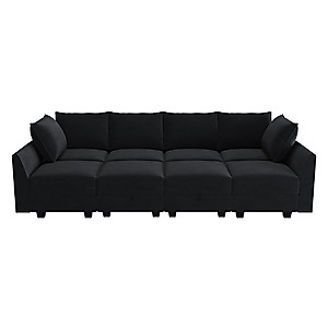HONBAY Modular Sectional Sleeper Sofa Velvet Sectional Sleeper Couch with Storage Seats Oversized Sectional for Living Room,Black