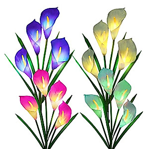 KOOPER Solar Lights Outdoor Decorative, 4 Pack Solar Garden Lights with 16 Calla Flowers 7 Color Changing LED Soalr Powered Outdoor Lights, Waterproof Solar Lights for Garden Patio Yard Decoration