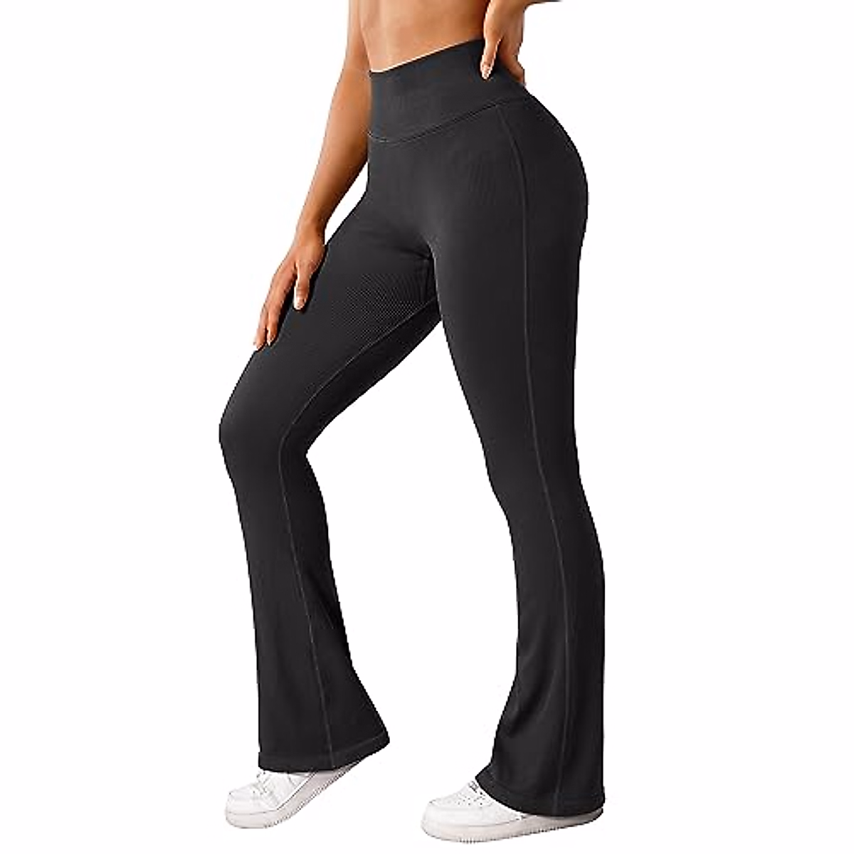 MOOSLOVER Women Ribbed Bootcut Yoga Pants High Waisted Flare Bootleg Workout Leggings(S,#2 Black-29)