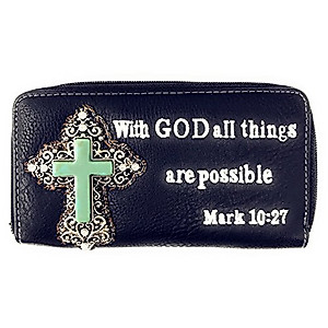 Western Style Embroidery Scripture Women Rhinestone Cross Bible Cover Book Case Crossbody Handbag Wallet in 5 Colors (Black Set)