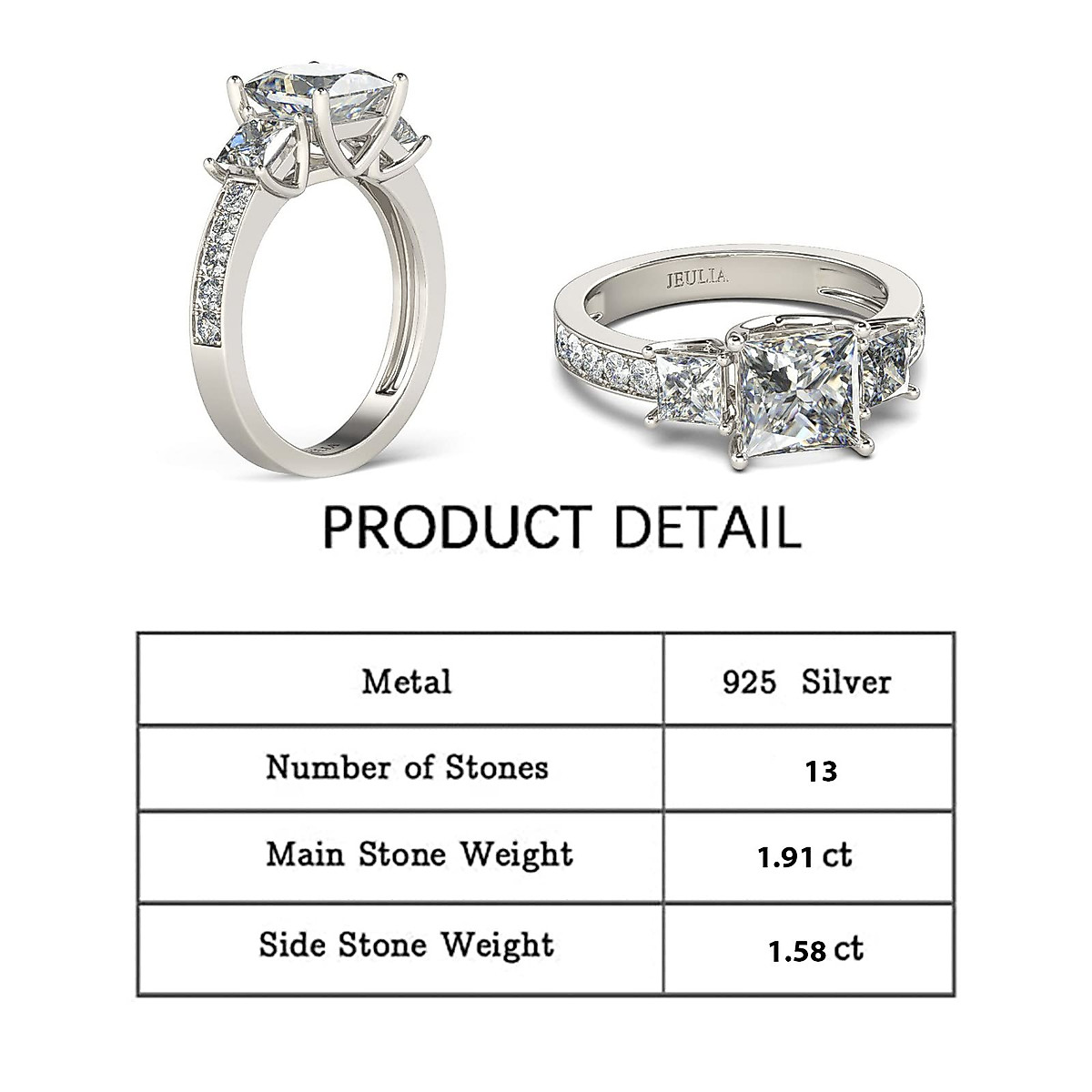 Jeulia Women's Engagement Rings Sterling Silver Promise Eternity Band Princess Cut Cubic Zirconia Wedding Engagement Anniversary Promise Rings Bridal Sets (6.5(U.S))