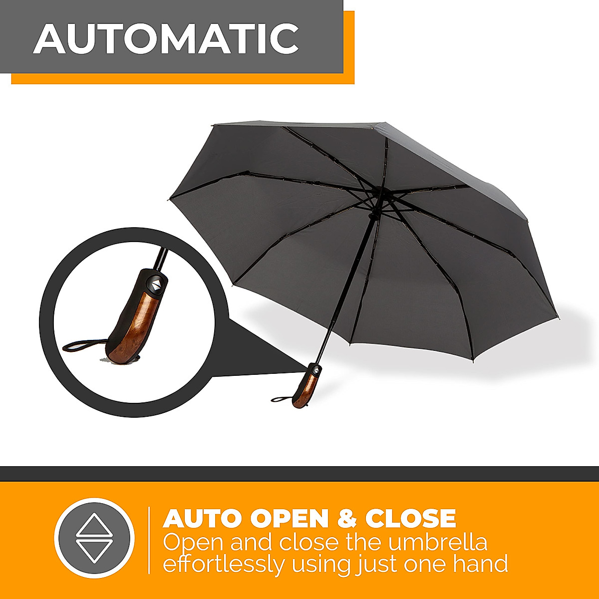 Windproof Teflon Coated Travel Umbrella - Auto Open/Close - Travel Stylish Lightweight Design for Women/Men (Gray)