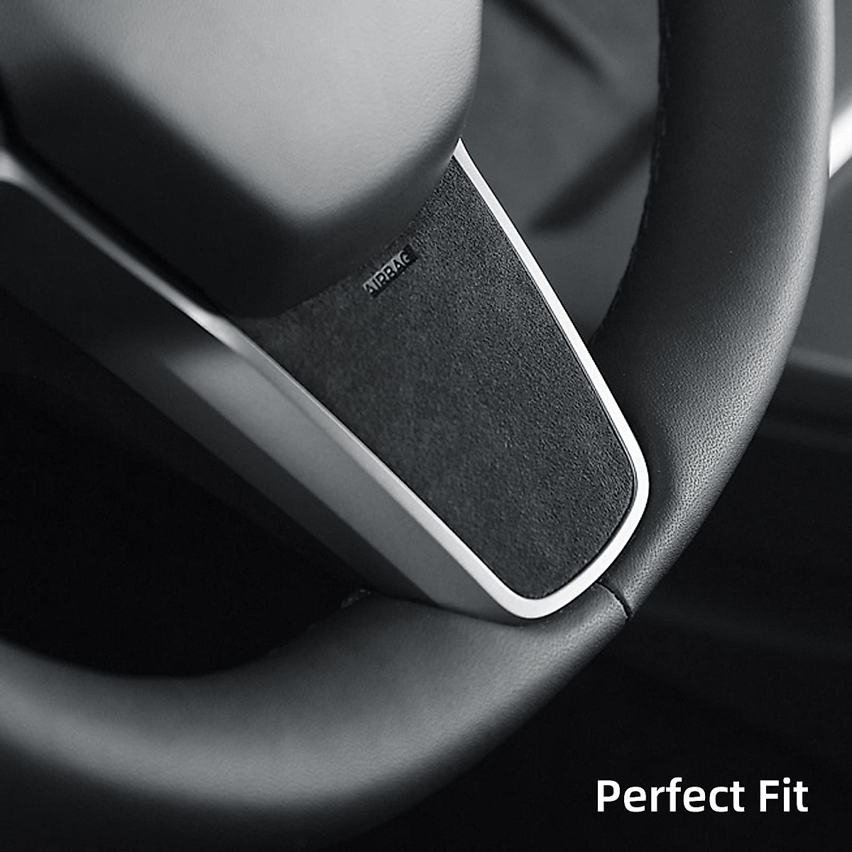 Alfanxi Interior Steering Wheel Cover Trim Alcantara Material Compatible with Tesla Model 3/Model Y