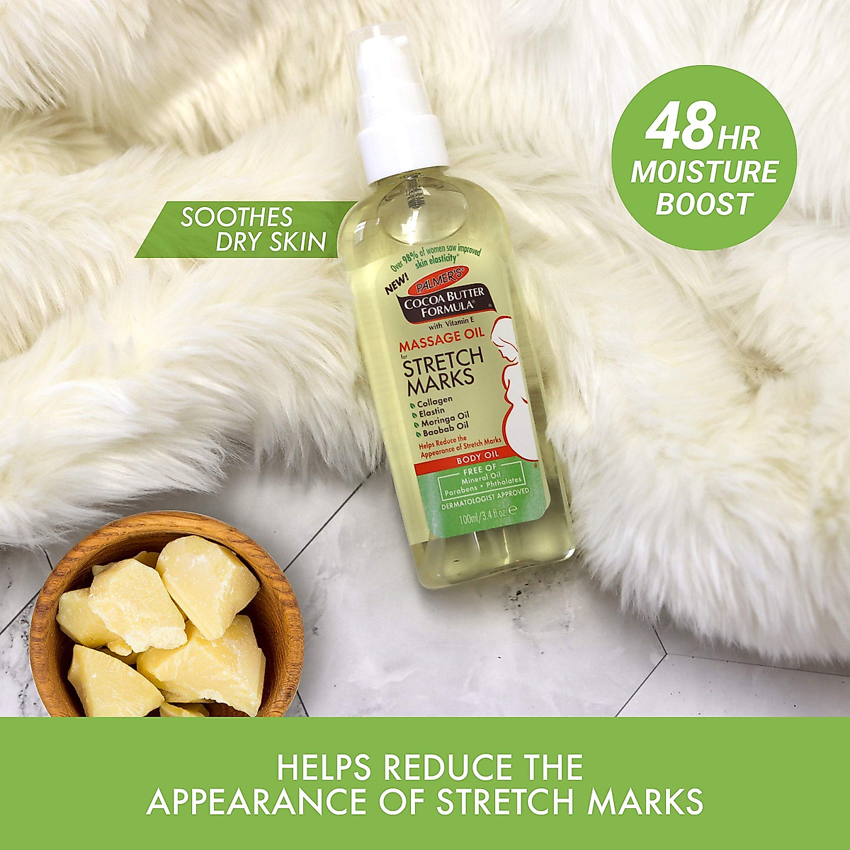 Palmer's Cocoa Butter Formula Massage Oil for Stretch Marks and Pregnancy Skincare, 3.4 Ounces