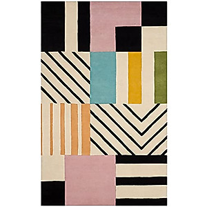 SAFAVIEH Fifth Avenue Collection 5' x 8' Ivory / Black FTV122A Handmade Mid-Century Modern Abstract Wool Area Rug