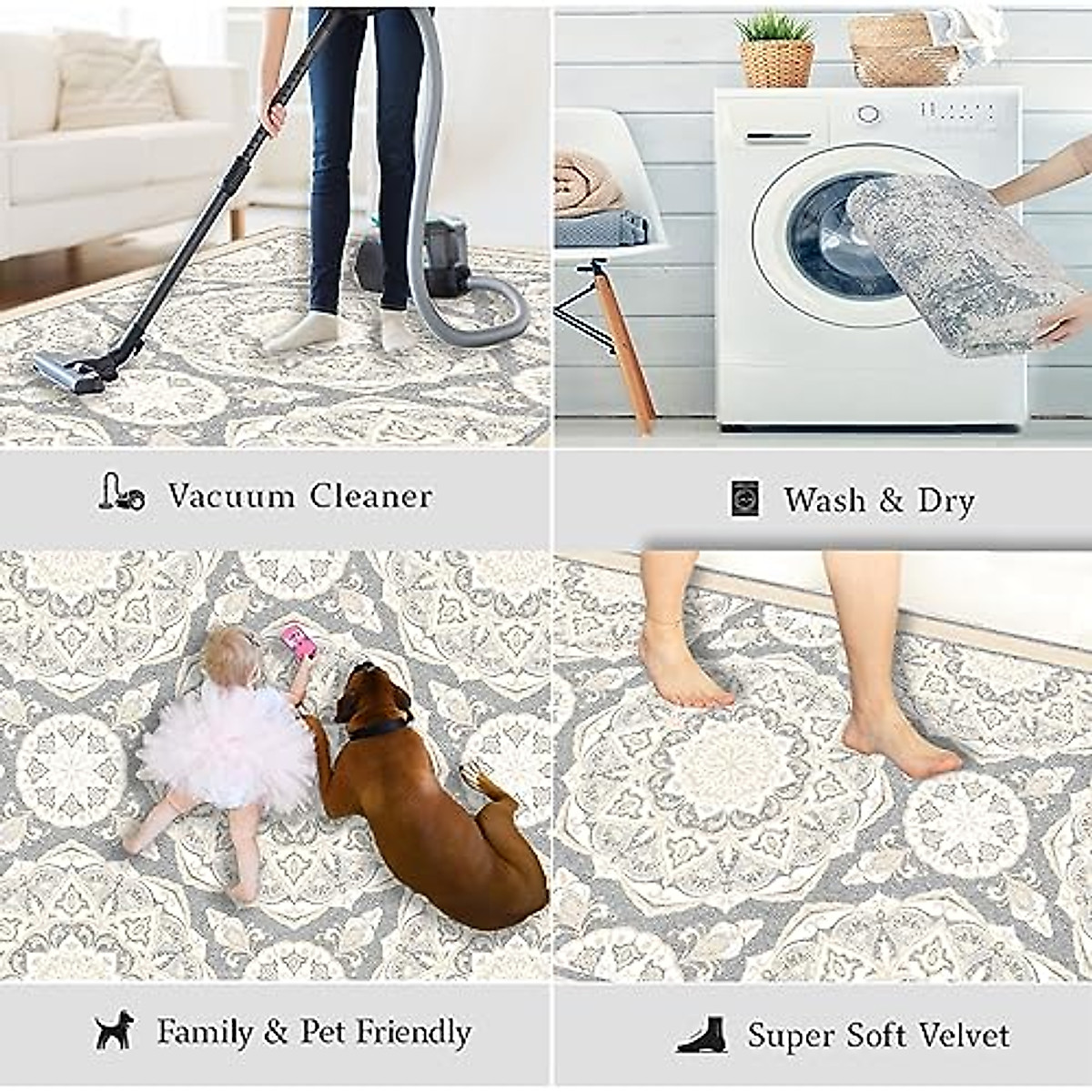 Popumelon Area Rug Living Room Rugs - 5x7 Resistant Washable Rug, Anti Slip Backing Rugs for Living Room, Boho Vintage Tribal Area Rugs