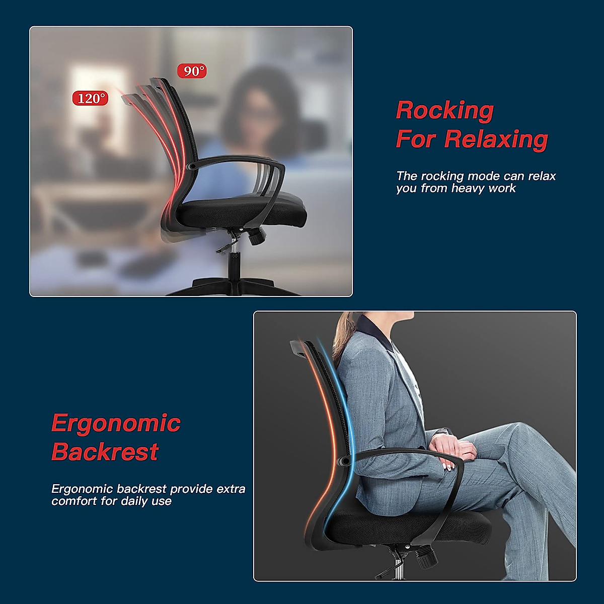 Office Chair Computer Chair Ergonomic Mid Back Swivel Chair Rolling Desk Chair with Armrest Height Adjustable Lumbar Support Mesh Chair,Black