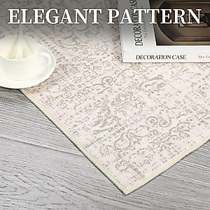 COZYLOOM Living Room Rug 5x7 Area Rug Washable Area Rug for Bedroom Vintage Traditional Large Area Rug Non Slip Throw Rugs Soft Low Pile Stain Resistant Carpet for Dining Room 5'x7' Cream/Beige