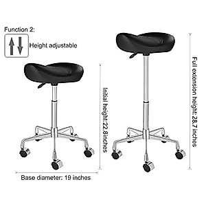 Kaleurrier Ergonomic Rolling Swivel Saddle Stool with Wheels,Hydraulic Pneumatic Lifting Height Adjustable Lightweight Chair for Clinic Hair Salon Massage Lab Kitchen Home Office (Black, Without Back)
