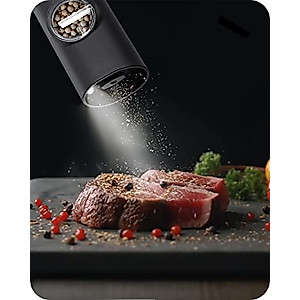 Sangcon Automatic Salt and Pepper Grinder Set, Battery Operated Black Pepper Grinder(without Battery), Kitchen Gadget with White Led Light, Adjustable Coarseness, One-handed Operation, 2 Pack