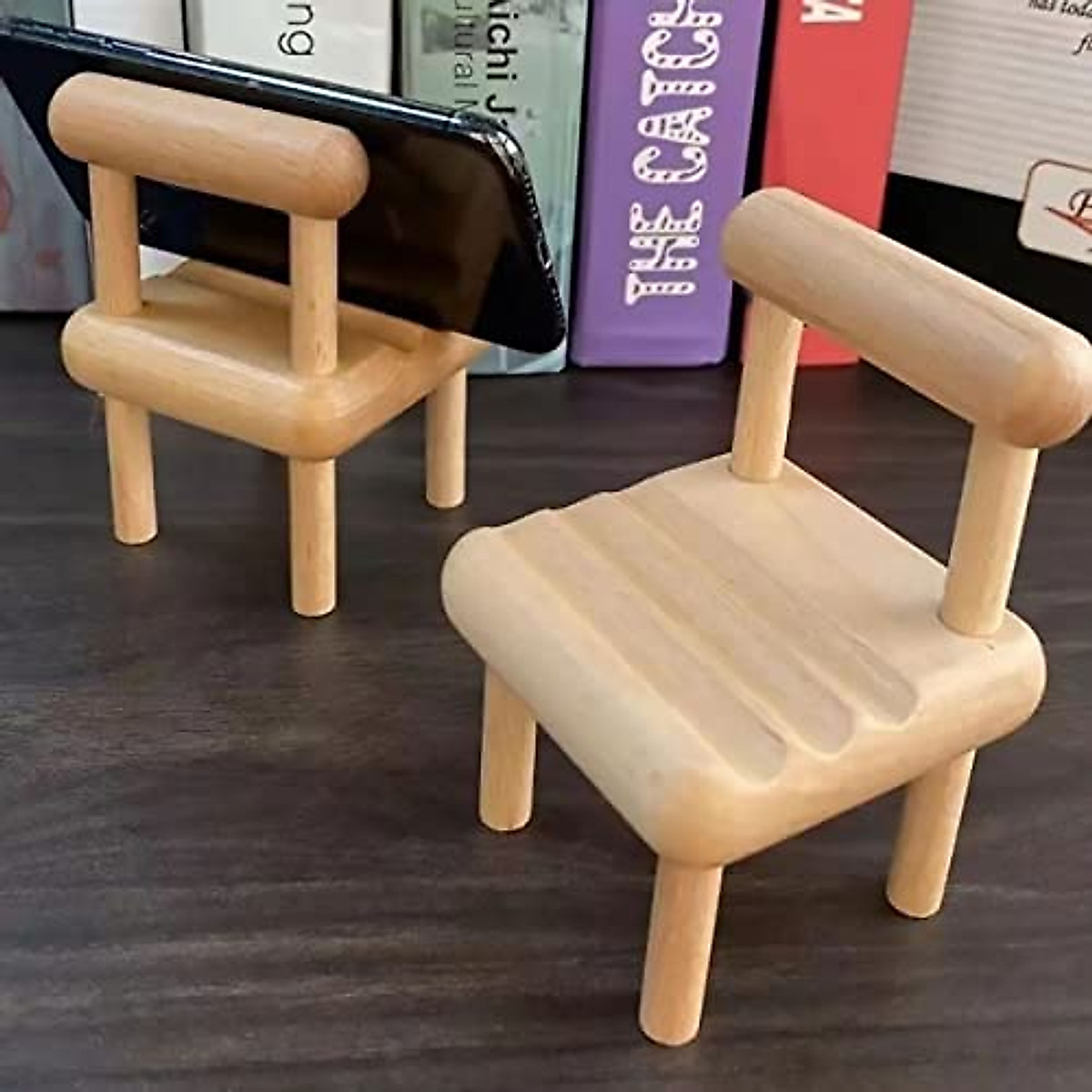 GawmFoiuy Wooden Cell Phone Stand Wooden Chair Cell Phone Stand Holder Wood Cellphone Holder for Desktop Design Compatible with All Mobile Phones (Chair)