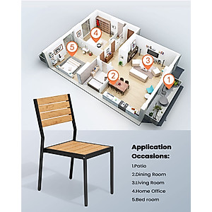 Pellebant Outdoor Stackable Dining Chair, Armless Patio Chair Set of 2, Aluminum Frame with Wood Plastic Composite Seat and Back, All Weather for Patio, Garden, Lawn, Deck, Porch and Yard, Teak Color