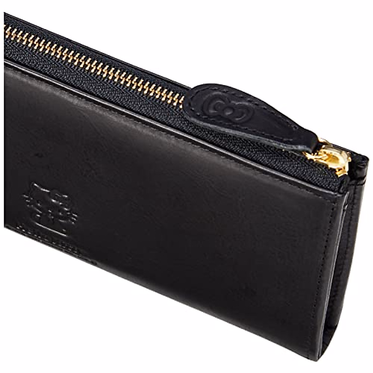 Sanrio Hello Kitty No.87062 Women's Wallet, Genuine Leather, Cowhide Leather, Long Wallet, Large Capacity, Thin, Long, Holds a Lot of Items, Ribbon Motif, L-Shaped Zipper, Long Wallet, Black
