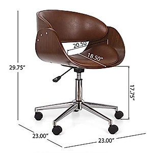 Christopher Knight Home Brinson ARMLESS Office Chair, Cognac Brown + Chrome + Walnut