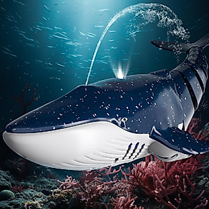 2.4Ghz Remote Control Whale Shark Toys for Boys Kids, 1:18 Scale High Simulation Whale Shark for Pool, Electric RC Whale Shark Fish Toys with Light & Spray Water Function for 4 5 6 7 8 9 Year olds Kid