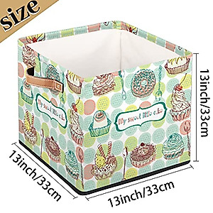 Cake Large Collapsible Storage Bins,Ice Cream Decorative Canvas Fabric Storage Boxes Organizer with Handles,Cube Square Baskets Bin for Home Shelves Closet Nursery Gifts