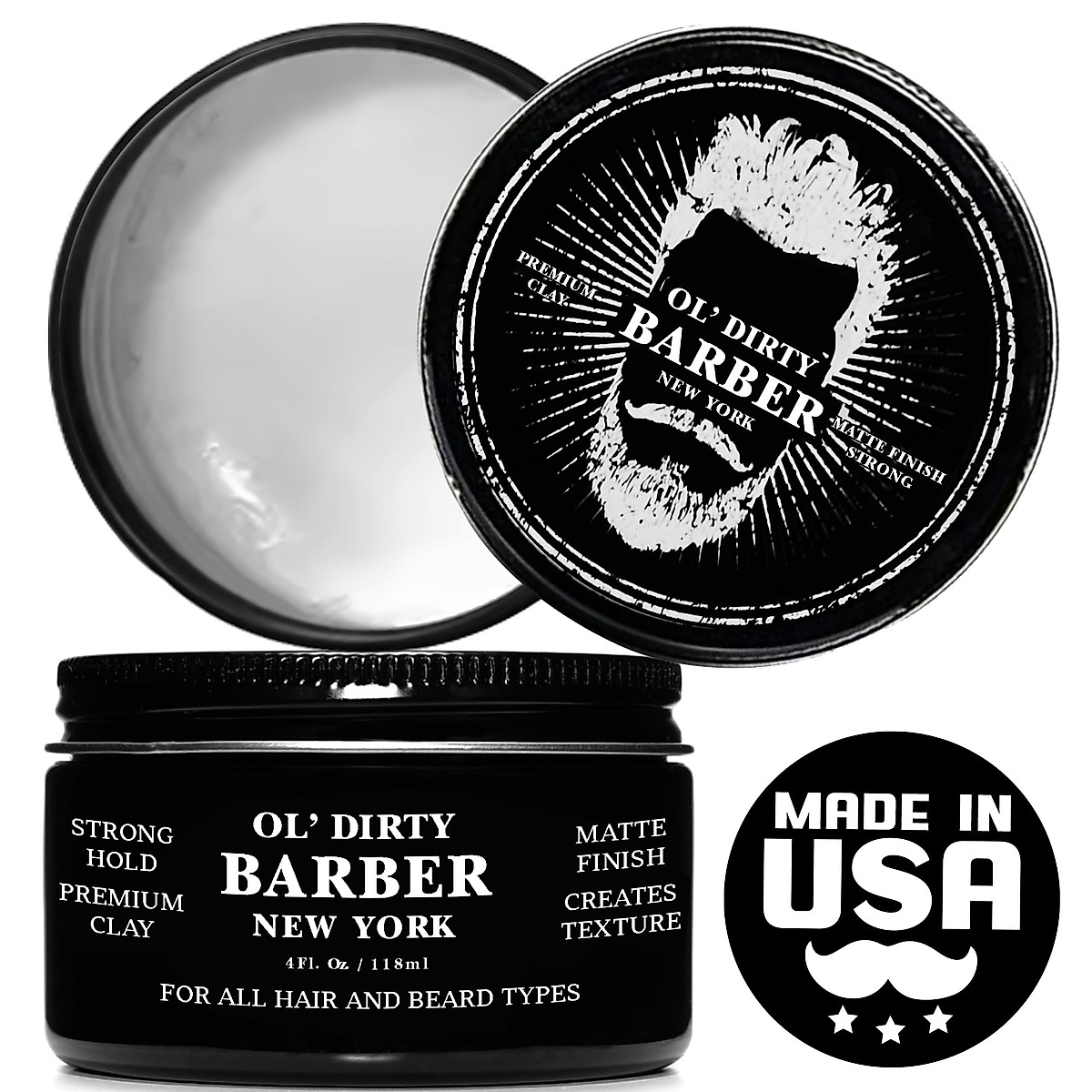 OL' DIRTY BARBER NYC Styling Hair Clay For Men 4oz - Matte Clay Hair Product Men - Strong Hold - Water Based - Frizz Control - Long Lasting - Flake Free Finish