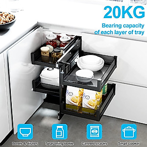 FYFUSATC Kitchen Blind Corner Pull Out Shelf Stainless Steel Bottom Plate Spice Rack Heavy Duty Cabinet Pull Out Storage Organizer Cans, Jars, Canisters, Pots, Pans, for Cabinet of ≥ 15 Inch Opening