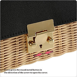 So'each Women's Handbag Wicker Square Rattan Bamboo Bag Woven Crossbody Bag Black