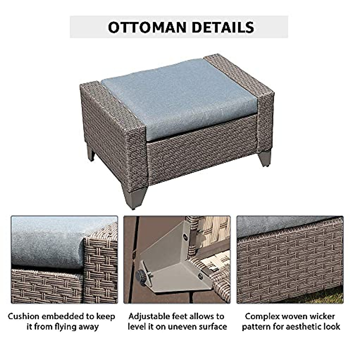 SUNSITT Patio Furniture Ottoman Outdoor Wicker Footstool with Waterproof Furniture Cover