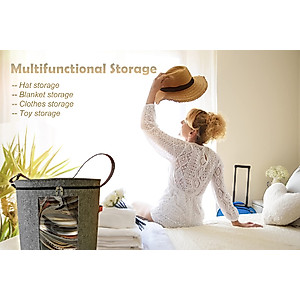 Aeeteek Hat Storage Box 19" D x 17" H Portable Felt Organizer Bucket Foldable Large Capacity Bag Round Travel Hat Container with Dust Proof Lid, Stuffed Animal Toys and Clothes Storage Bin (Grey)