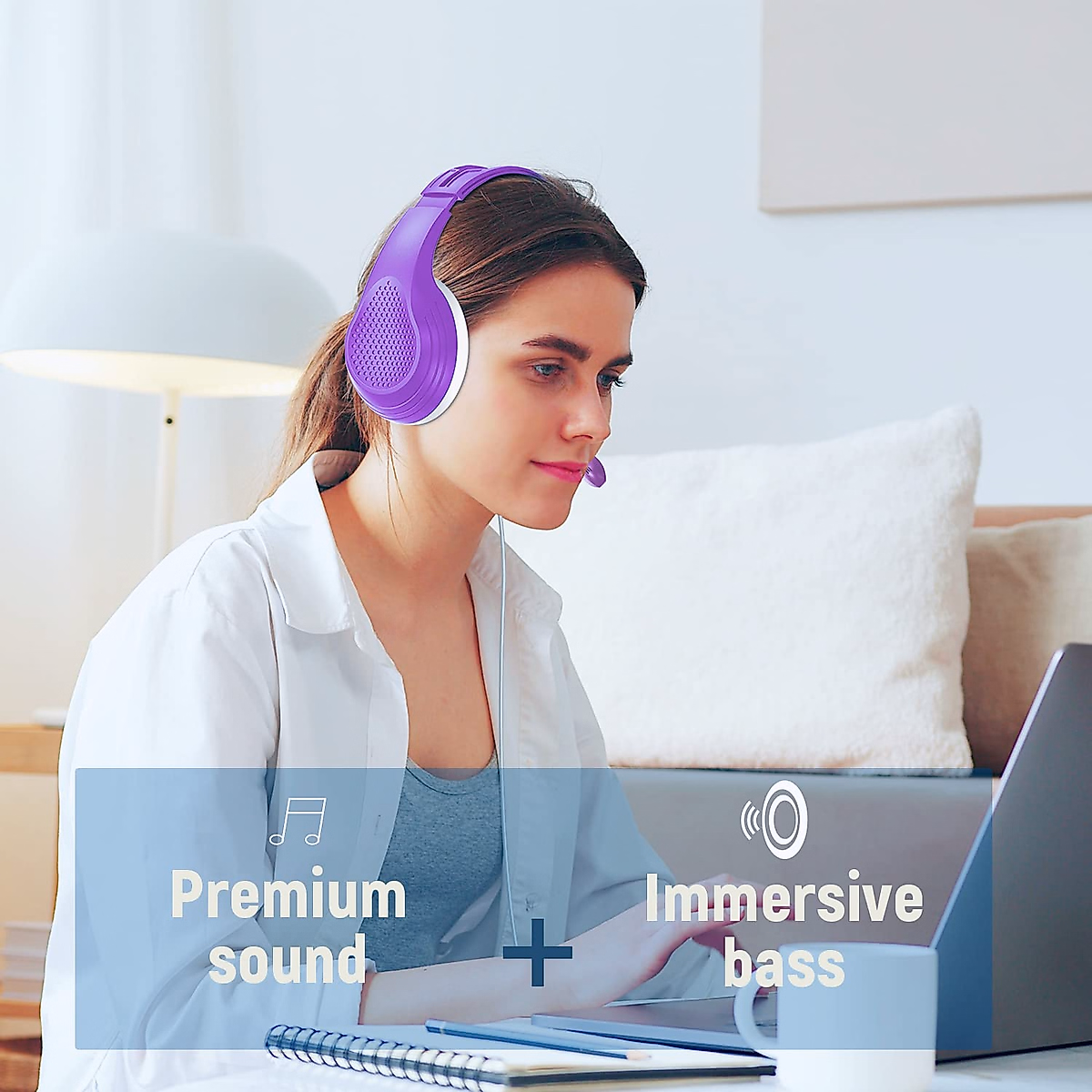 Anivia Computer Headsets Over Ear Headphones Wired Gaming Headset with Mic for PC Mac PS4 PS5 Xbox One, Stereo Surround Sound, Purple