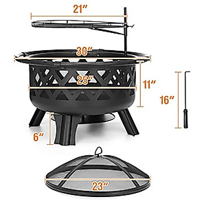 JAHH 30inch BBQ Grill Fire Pits Outdoor Wood Burning Fire Pit Stove Garden Patio Wood Log Barbecue Grill Net Set Cooking Tools