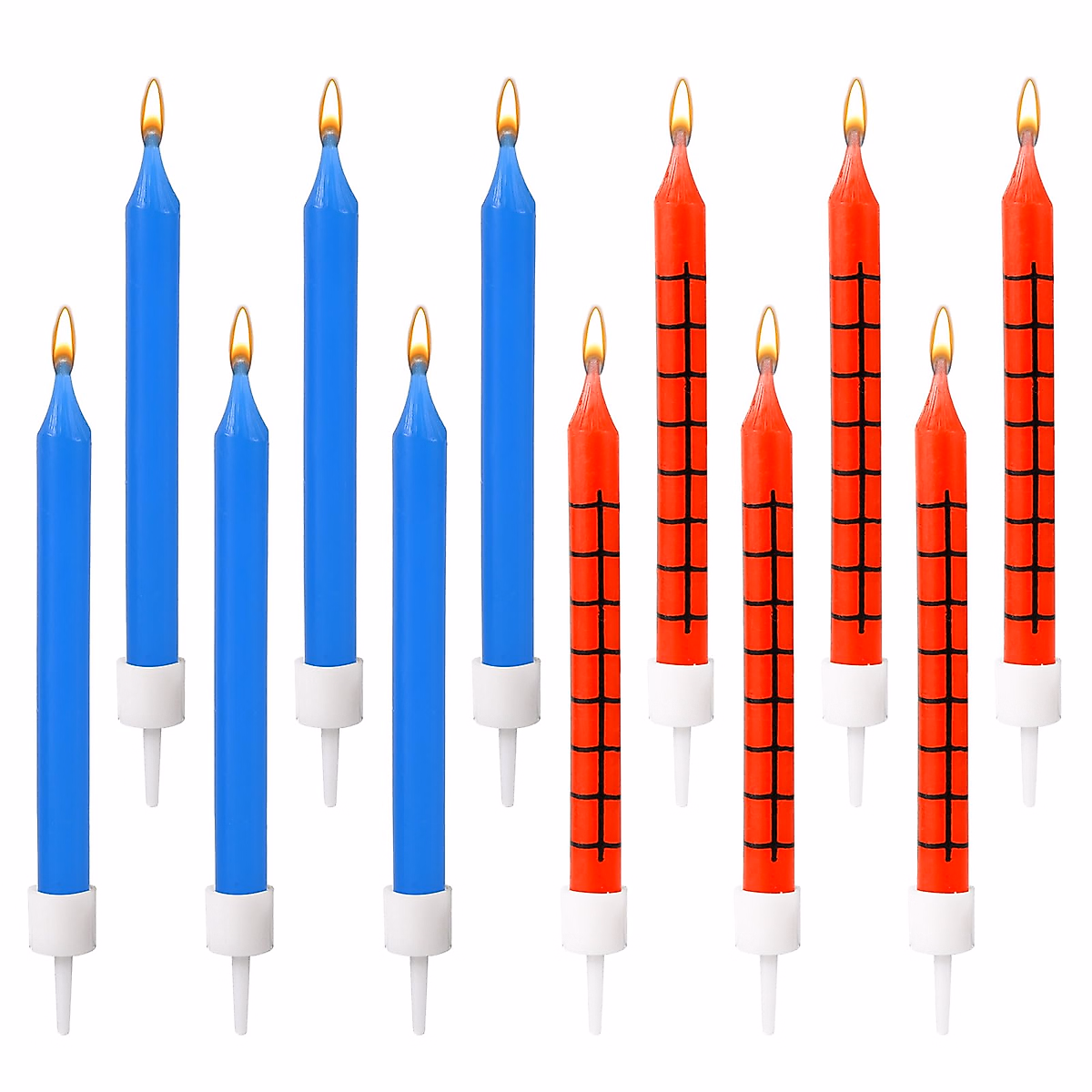 12pcs Spider Candles, Spider Web Birthday Candles for Man Cake Topper Candle Spider Party Decorations for Spider Themed Birthday Party Halloween Party Decor (Red, Blue)