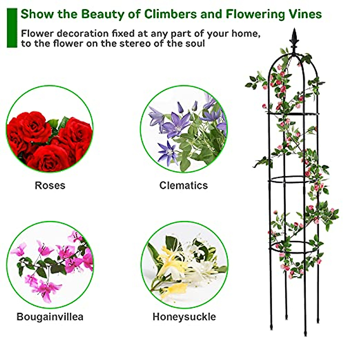 2 Pack Garden Trellis for Climbing Plants Outdoor, Rustproof Plastic Coated Metal Stake Tall Tower Obelisk Trellis for Potted Plant Support Indoor Outdoor Rose Trellis for Vegetable Vines, Lightweight