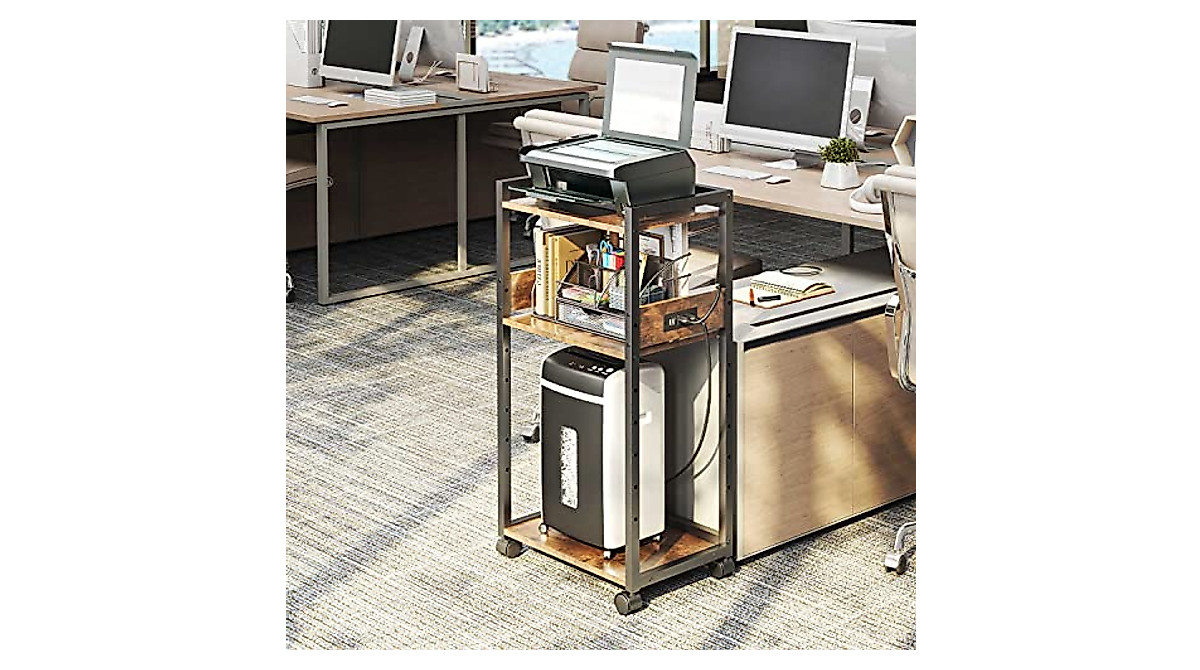 TC-HOMENY 3-Tier Rolling Printer Stand w/ Storage