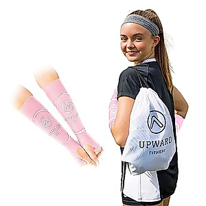 Upward Fitness-Volleyball Padded Passing Sleeves, Arm and Wrist Protection With Thumbhole, Carrying Bag and Headband Included, for Girls and Boys (XS/S, Pink)