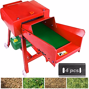txmachine Hay Cutter Dry-Wet Hay Straw Cutter Forage Crop Crusher 2.2KW Cattle Sheep Feed Processing Machine for Corn Straw,Yellow Bamboo Straw with Motor 4 Blades (red, 220V/50HZ)