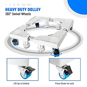 DUPDMKIN Mini Fridge Stand 8 Wheel Washing Machine Stand Washer and Dryer Stand with Brake Adjustable Refrigerator Dolly (White)