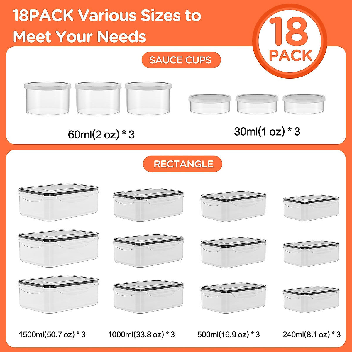 Winproper 36 PCS Food Storage Containers with Lids Airtight (18 Freezer Containers with 18 Lids) - Leakproof Plastic Meal Prep Containers for Pantry, Kitchen Storage and Organization with Labels & Pen