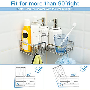 ETECHMART Corner Shower Caddy, 0°- 330°Rotation Adhesive Shower Shelves Organizer for Bathroom, SUS304 Rustproof Floating Storage Rack for Inside with Hooks, No Drilling - 2 Pack/Sliver