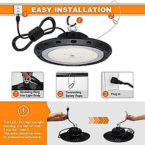 100W UFO LED High Bay Light 15000lm 5000K IP65 UL Approved 6' Cable with US Plug Alternative to 400W MH/HPS widely Used for Warehouse Shop Workshop Industrial Factory