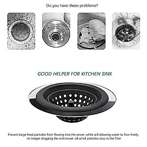 2PCS Sink Strainers,Flexible Silicone and Stainless Steel Kitchen Sink Drainer Baskets，Large Wide Rim 4.5 inch Diameter,Rust Free,Prevent Food Residues from Clogging