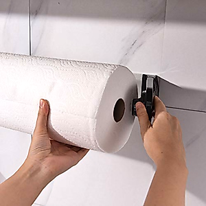 simpletome ONE Hand Tear Paper Towel Holder Under Cabinet Adhesive or Drilling Installation Aluminum Alloy + ABS (Black)