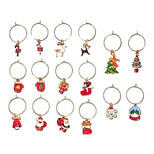 LeYeLuo Christmas Wine Glass Charms Wine Charms for Stem Glasses Wine Drinker Gift Wine Tasting Party Favors Decorations Christmas Wine Charms(Christmas themed set of 16)
