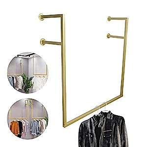 TBVECHI Simple Houseware Commercial Grade Clothing Garment Rack, Heavy Duty Detachable Wall Mounted Gold Garment Bar, F-Shaped Shelf Wedding Dress Organization