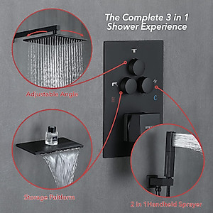 VANFOXLE Shower Faucets Sets Complete Matte Black Shower System with Tub Spout Push Button Diverter Shower Faucet Fixtures with 2 in 1 Handheld, 10 Inch Shower Head(Rough-in Valve Body and Trim)