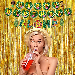 BRAVESHINE Gold Glitter Tinsel Foil Fringe Curtains - 2Pcs 3.2x8.2ft Holiday Photo Backdrop for Birthday Graduation Wedding Bridal Bachelorette Baby Shower Tropical Hawaiian Luau Party Decorations