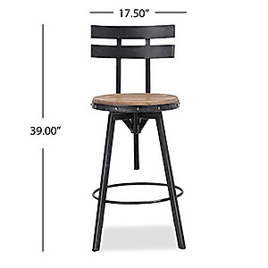 Christopher Knight Home Jutte Firwood Smooth Back Barstool, Black Brush Silver