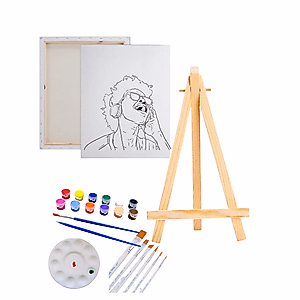 Essenburg Pre Drawn Canvas Paint Kit | Teen, Kids and Adult Sip and Paint Party Favor | DIY Date Night Couple Activity| Canvas Boards for painting| MUSIC (M 12X16 PAINT. EASLE, 10 PAINT BRUSHES)