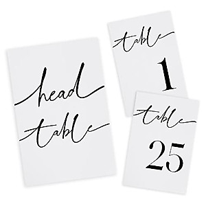 26 Pieces Table Numbers for Wedding Reception, Table Number 1-25 with Head Table Card, Double Sided Contemporary Table Number Design, 4x6" Wedding Table Numbers, Matte Lamination Table Number Cards