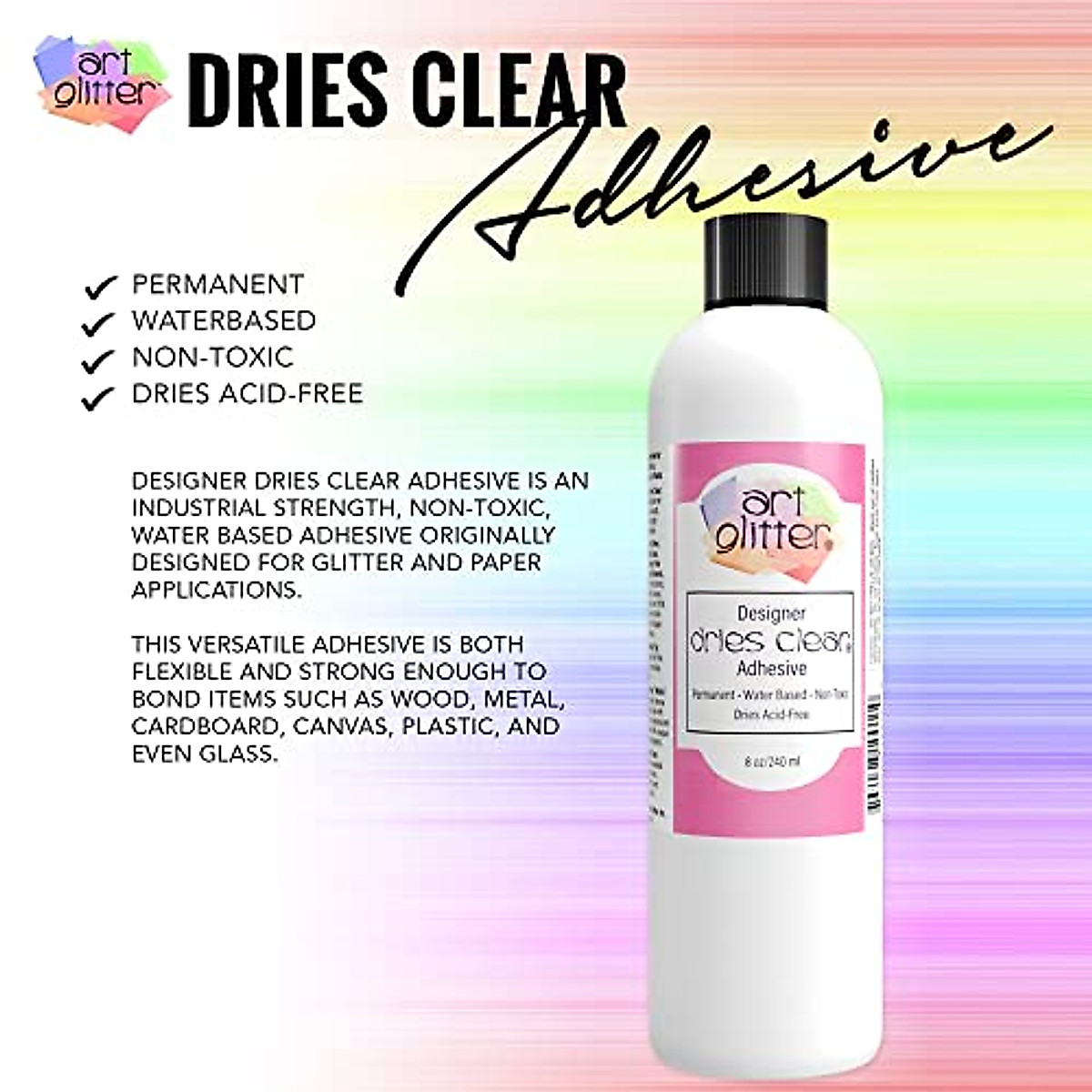 Art Institute Precision Craft Glue - Art Glitter Glue for Crafts - 8fl oz - Precision Glue Tip - Metal Tip - 3 Refillable Bottles - Flexible and Crack Resistant - Strong Hold Adhesive - Made in USA